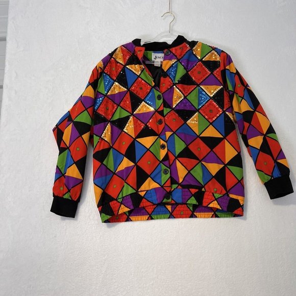 Vintage | Jackets & Coats | Vintage Triangle Geometric Rainbow Colored ...